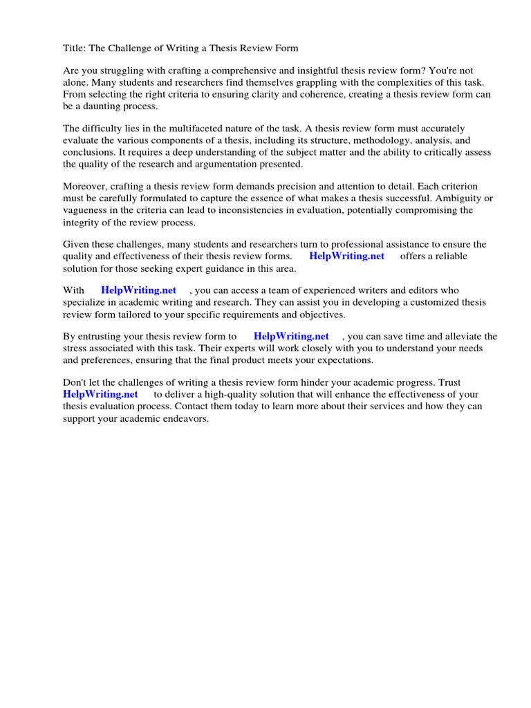 Thesis Review Form Pdf Thesis Evaluation
