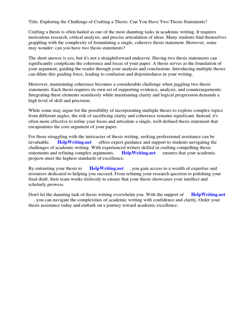 Can You Have Two Thesis Statements | PDF | Essays | Thesis