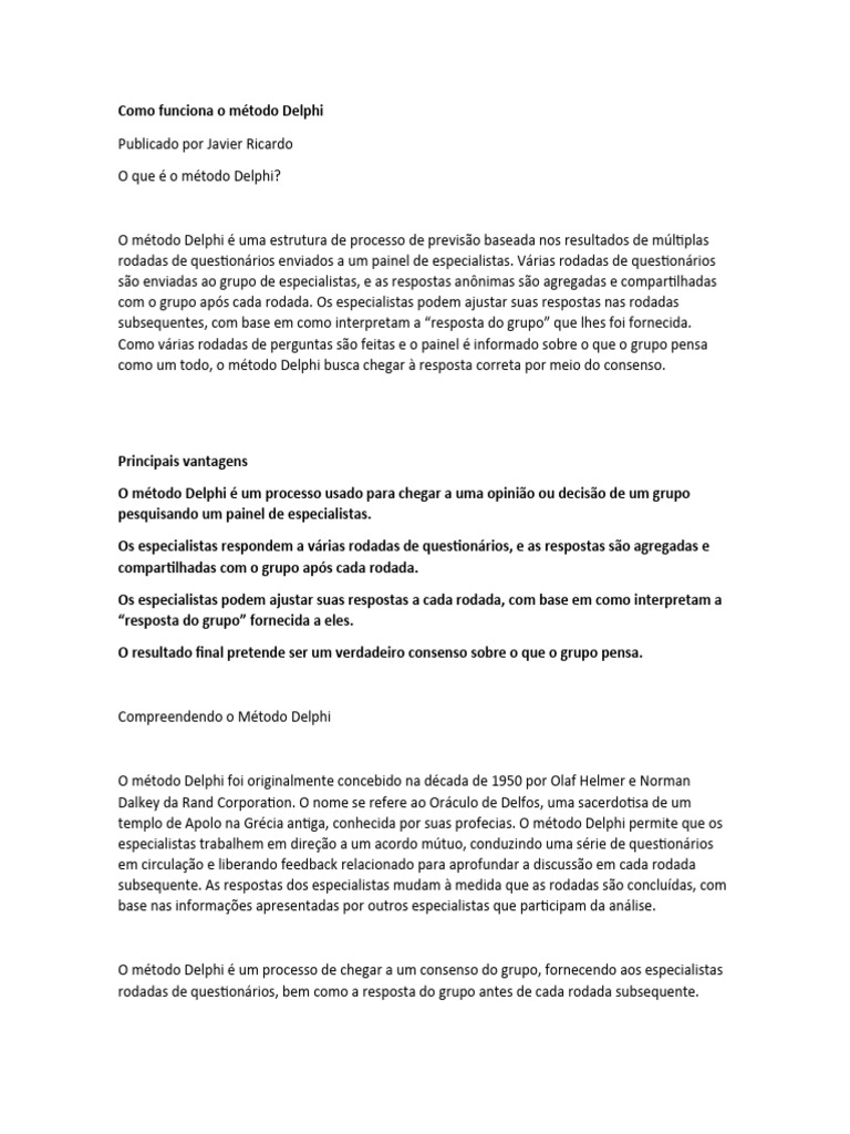 Como Funciona o Método Delphi | PDF
