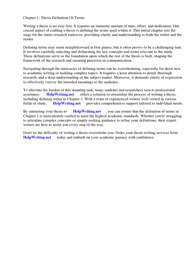Chapter 1 Thesis Definition of Terms | PDF Chapter 1 Thesis Definition of Terms | PDF