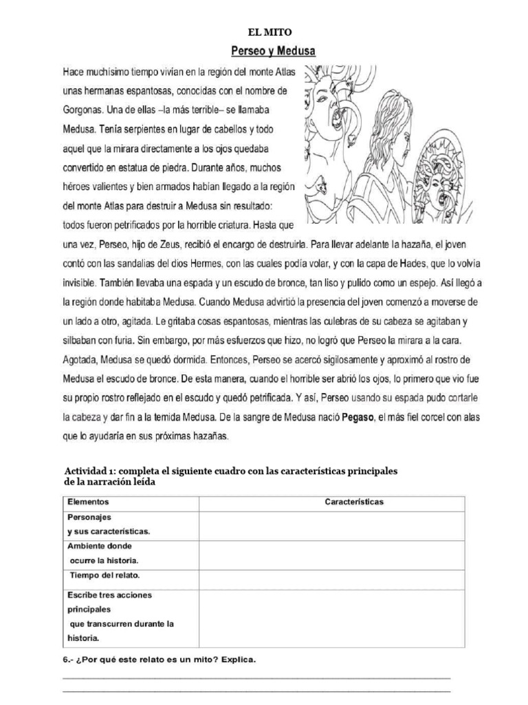 Mito de Perseo y Medusa: Actividades | PDF