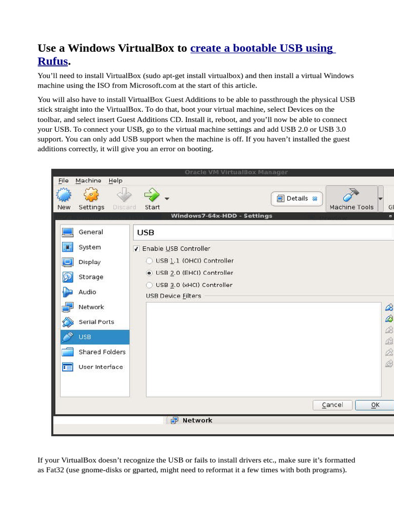 Use A Windows Virtualbox To Create A Bootable Usb Using Rufus Pdf Computers Technology