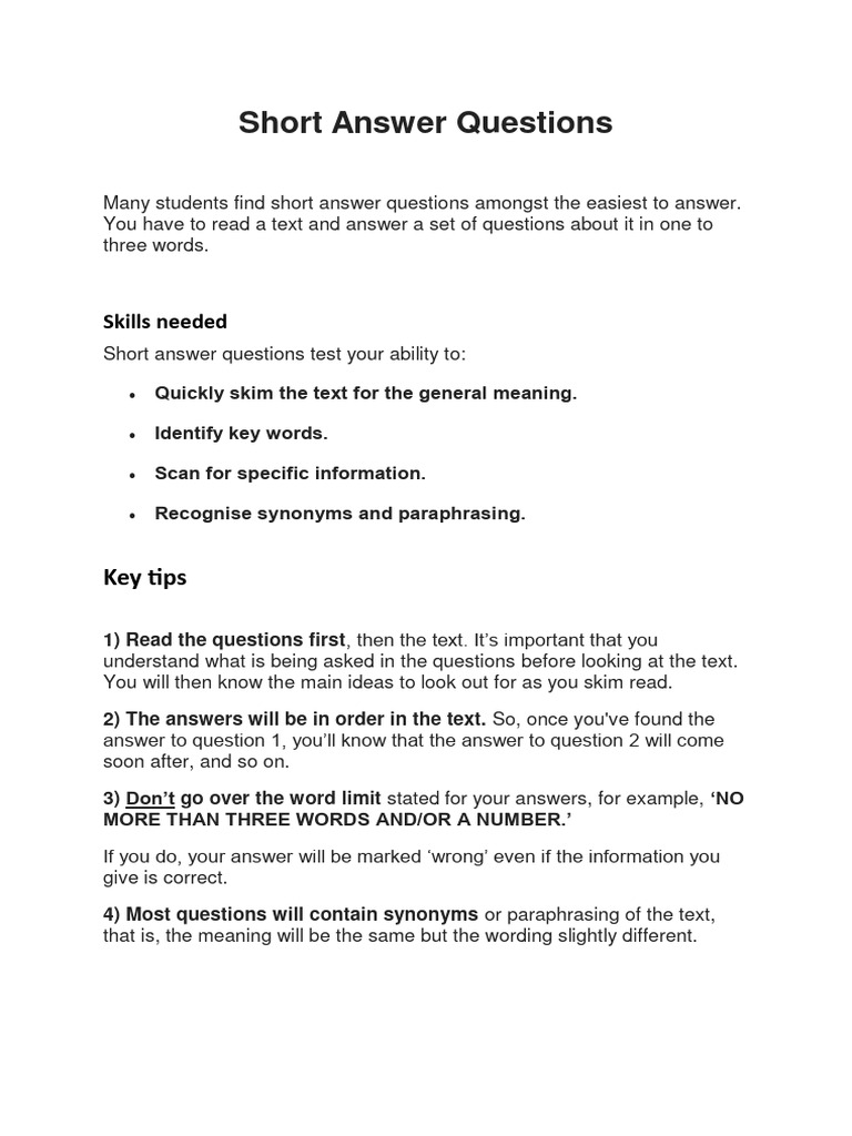 Short Answer Questions T | PDF