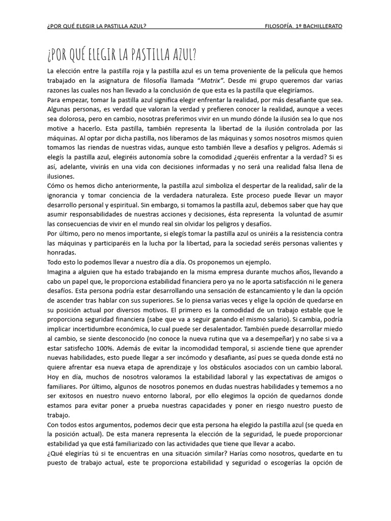 Ventajas de Elegir la Pastilla Azul | PDF | Verdad | Realidad