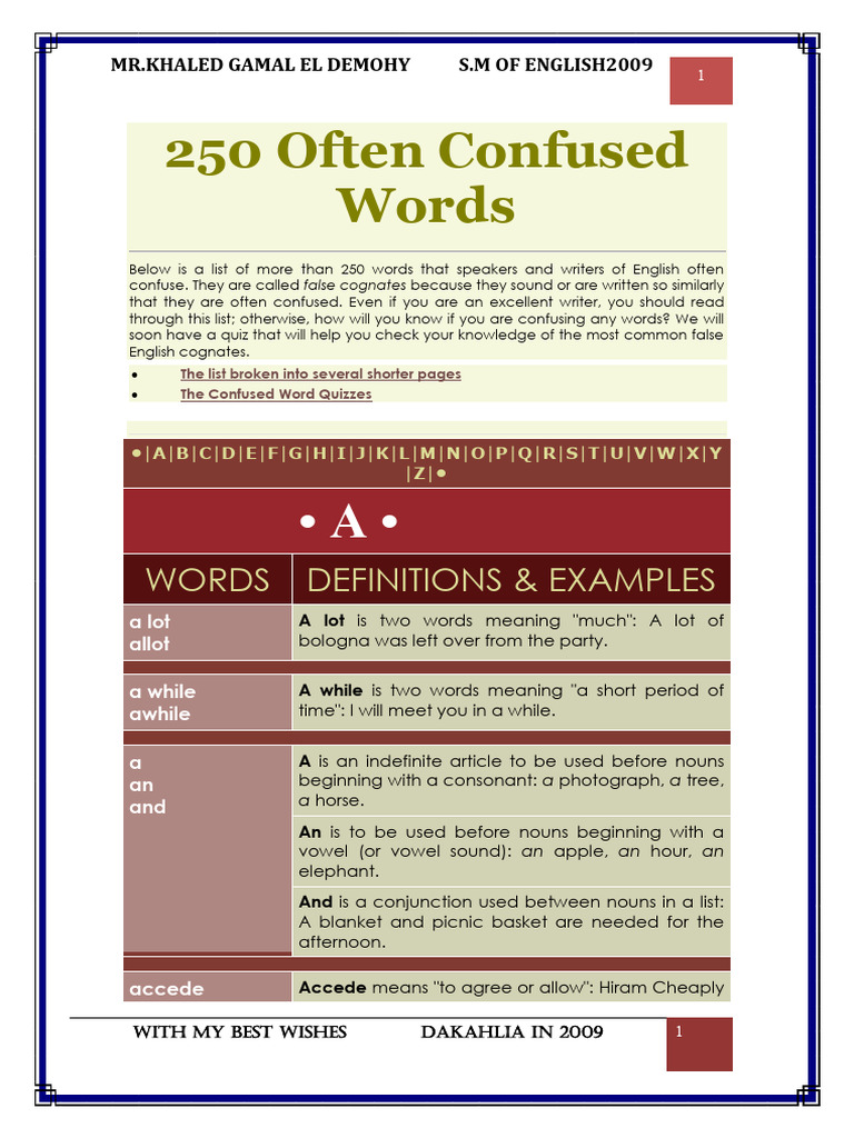 250 Often Confused Words | PDF | Adverb | English Language