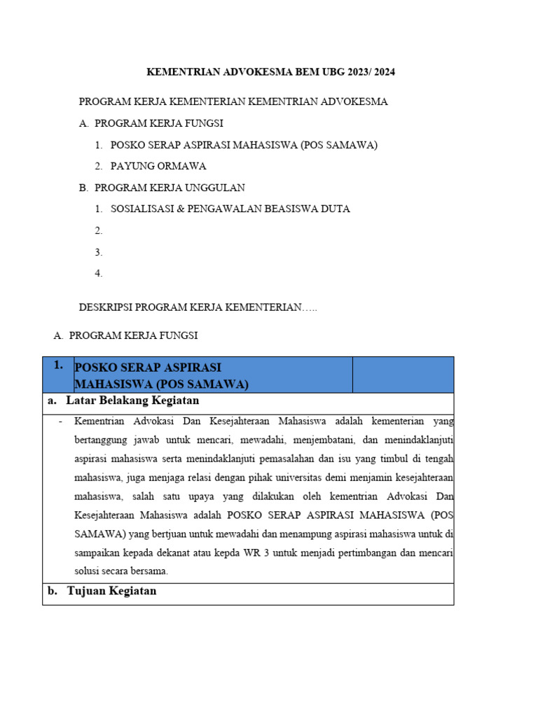 PROKER ADVOKESMA BEM Kabinet BERDAYA-1 | PDF | Bisnis | Ilmu Sosial