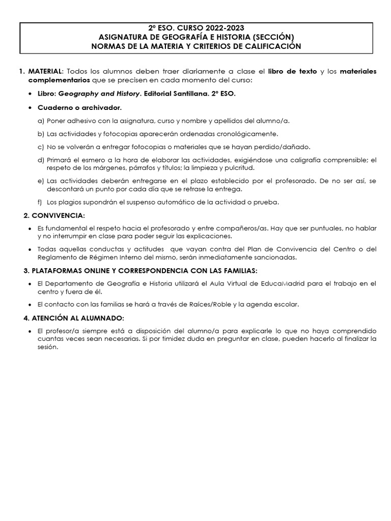 CRITERIOS CALIFICACIÓN - 2º ESO Sección | PDF | Evaluación