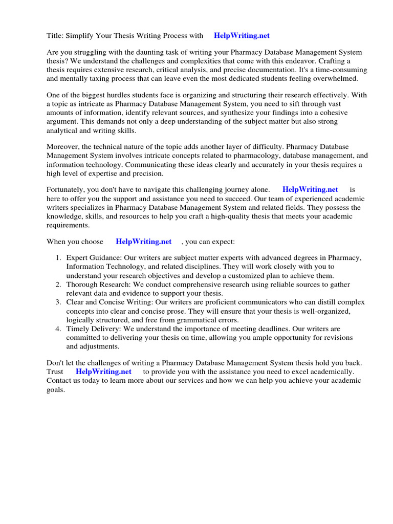 Pharmacy Database Management System Thesis | PDF