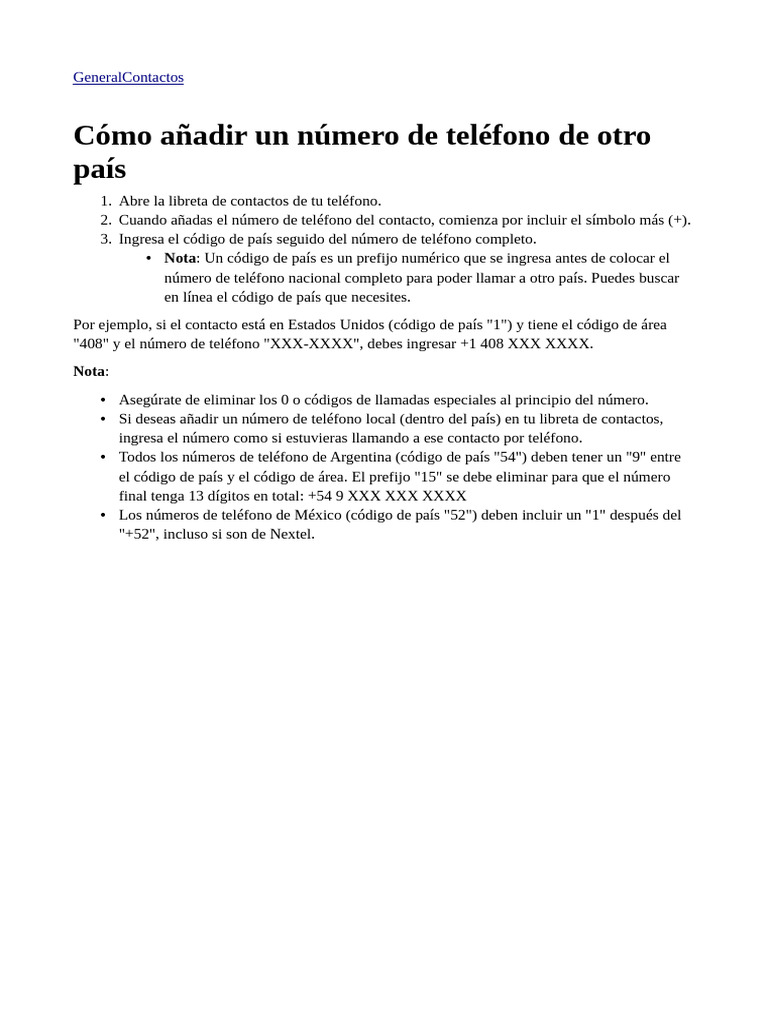 WhatsApp-Cómo Añadir Un Número de Teléfono de Otro País | PDF