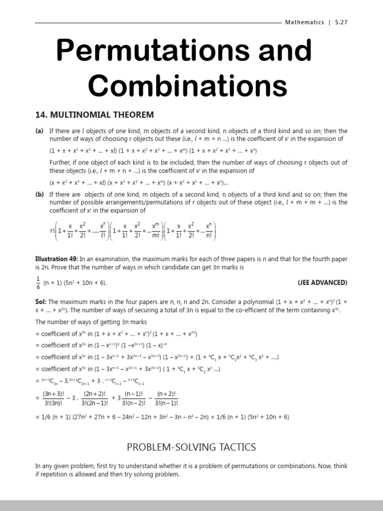 5.permutation and CombinationPROBLEM SOLVING TACTICSFormulae Sheet | PDF | Permutation | Mathematics