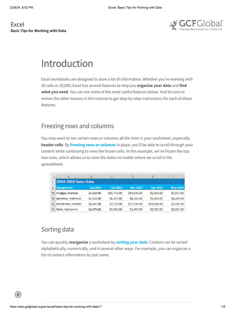 5 - Excel - Basic Tips For Working With Data | PDF | Microsoft Excel | Computer Science