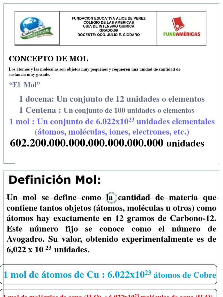 G09-Qca-Guia-2023-Concepto de Mol | PDF | Ciencia y matemáticas