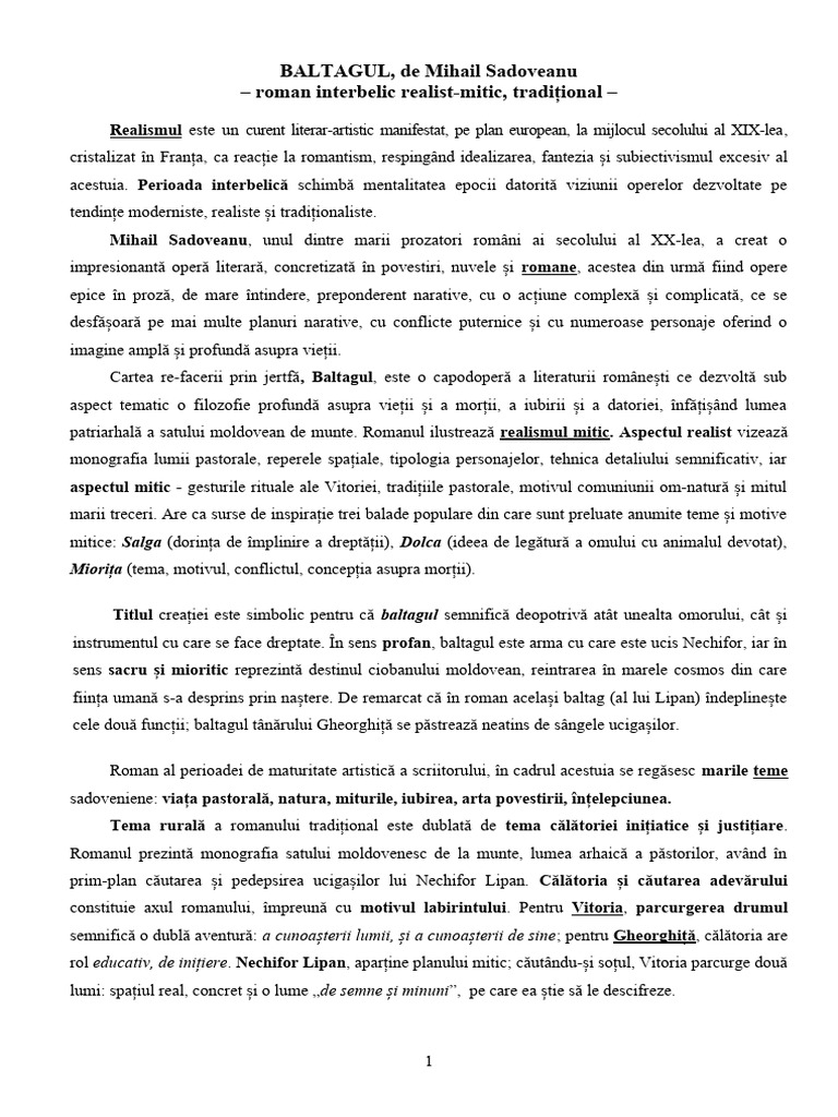 Baltagul de Mihail Sadoveanu | PDF