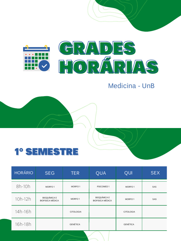 Grades Horárias - Medicina UnB | PDF | Remédio | Especialidades médicas