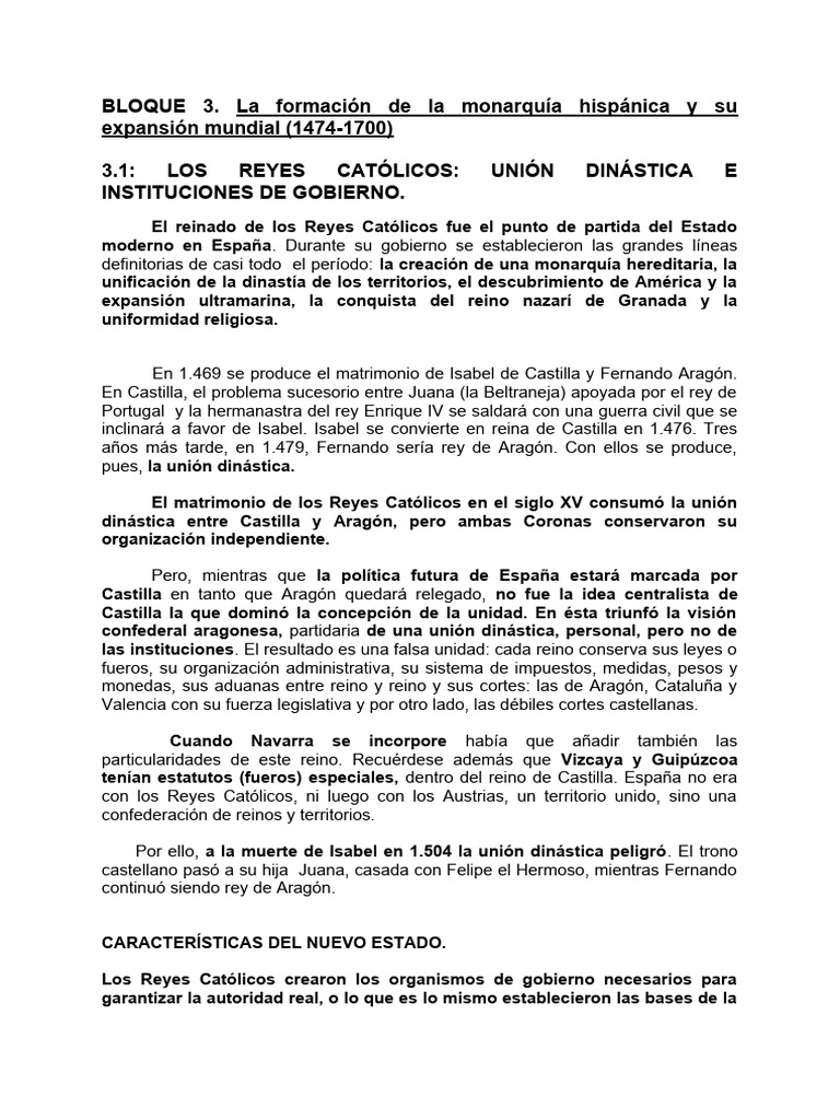 Bloque 3 La Formación De La Monarquía Hispánica Y Su Expansión Mundial