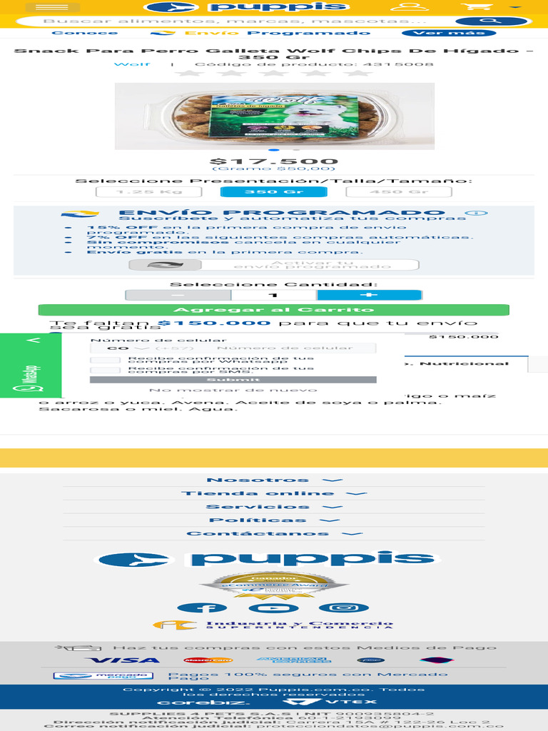 Snack para Perro Galleta Wolf Chips de Hígado - Puppiscolombia Mobile ...