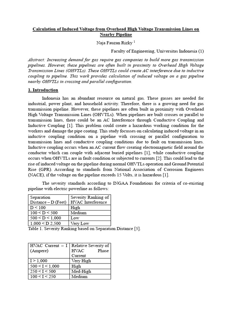 Calculation of Induced Voltage From Overhead High Voltage Transmission Lines On Nearby Pipeline ...