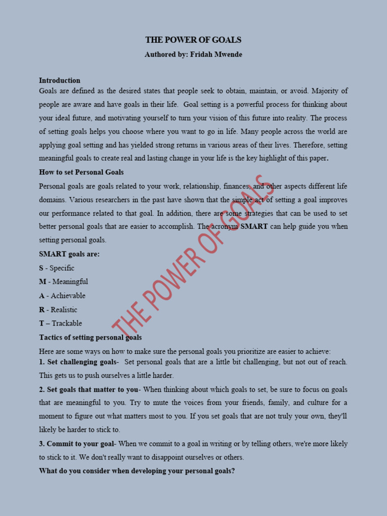 The Power of Goals | Download Free PDF | Goal | Goal Setting
