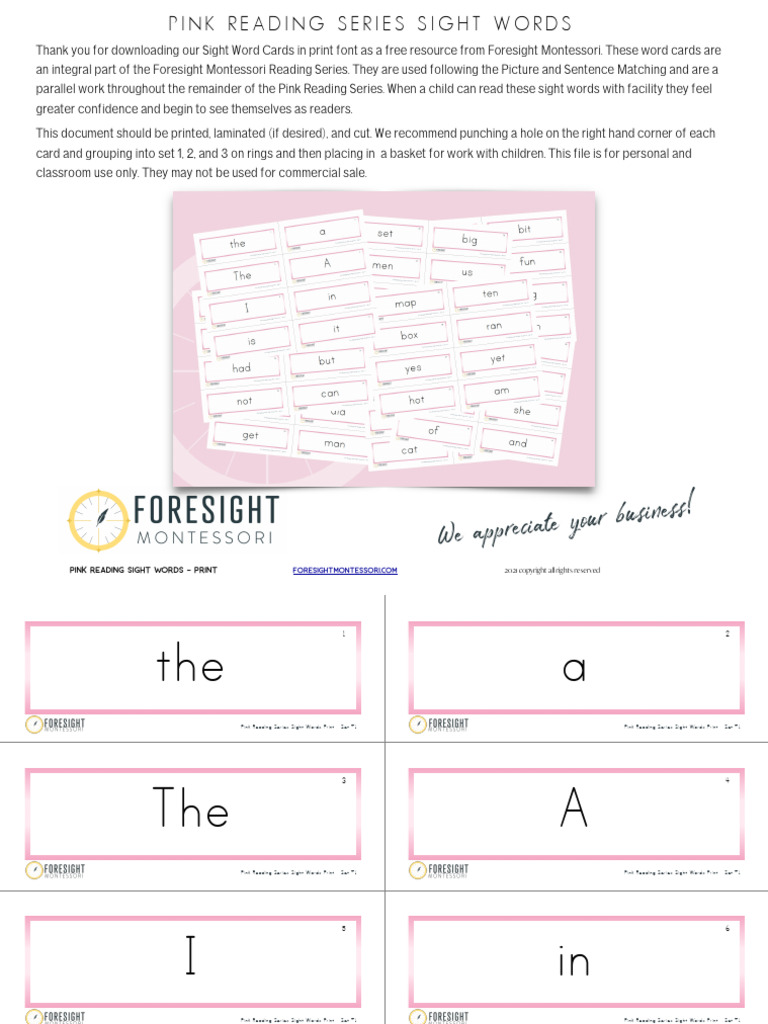 Pink Level Sight Words Print Foresight | PDF