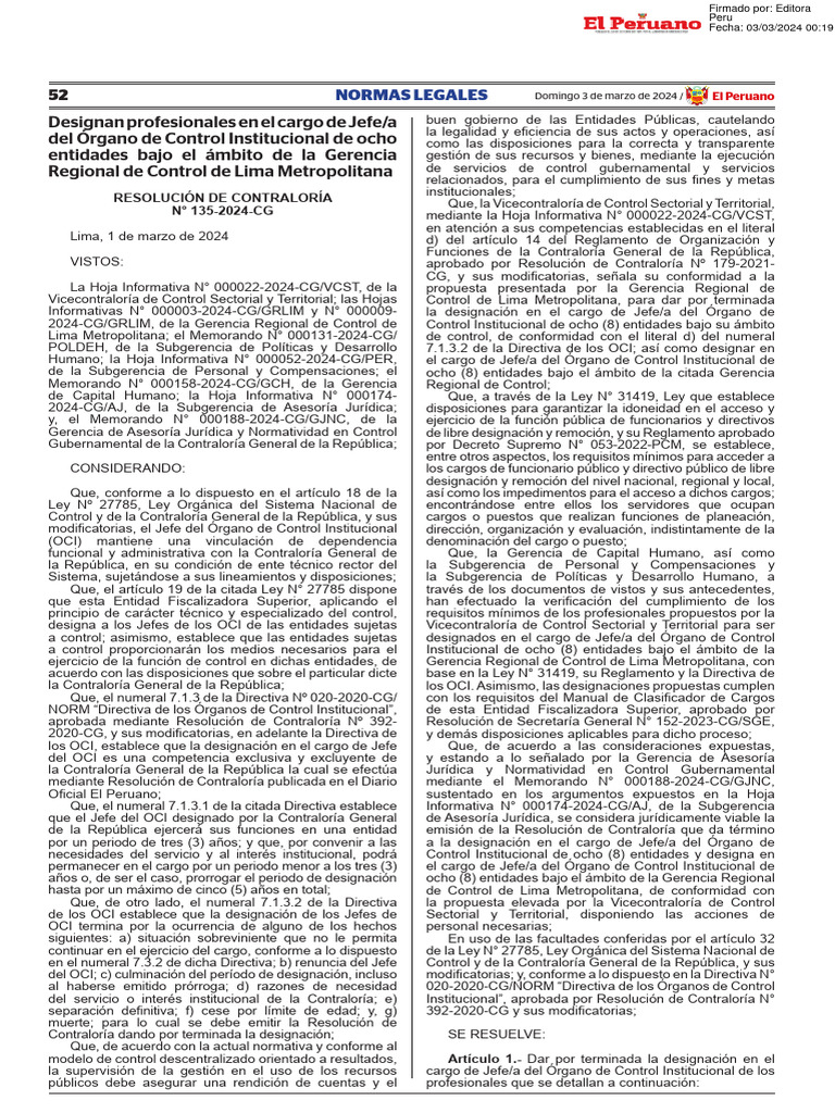 Designación de Jefes de Control Institucional | PDF | Gobierno local ...