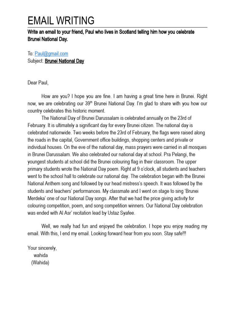EMAIL WRITING Hari Raya Celebration | PDF