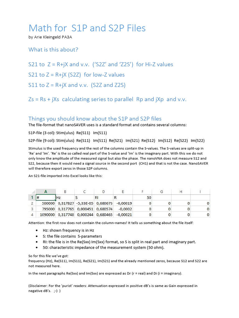 Math For nanoVNA S2Z and Z2S Jul 2021 | PDF