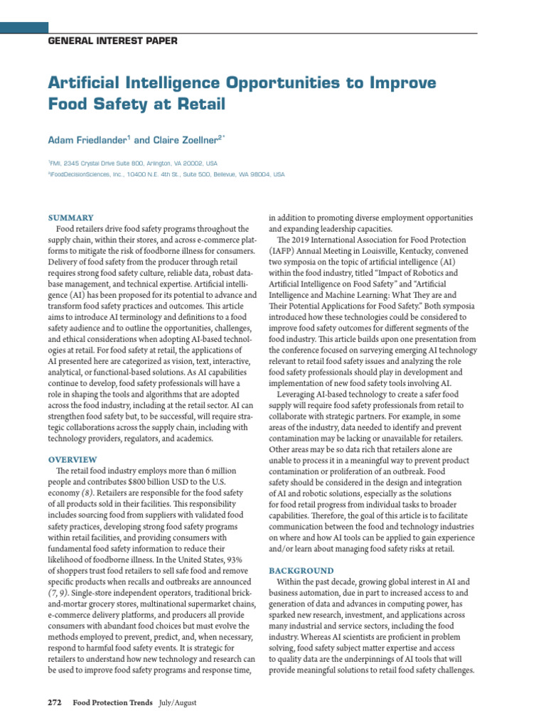 2020 07 Artificial Intelligence Opportunities To Improve Food Safety at Retail | PDF | Machine ...