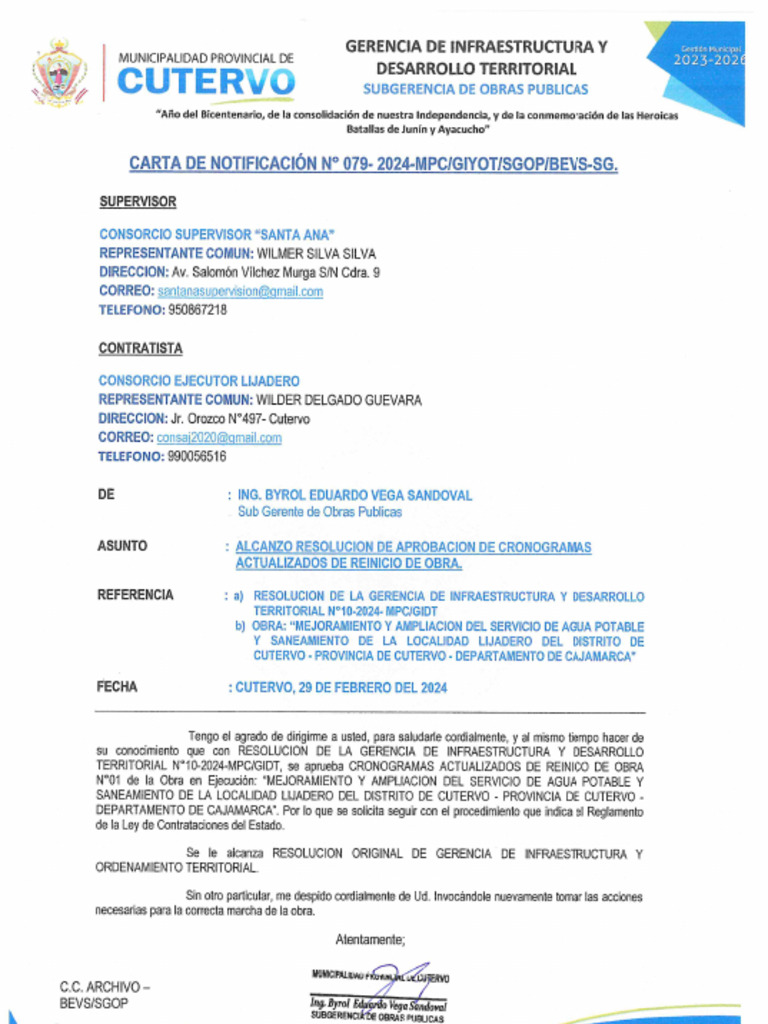 Carta de Notificacion N°079 | PDF