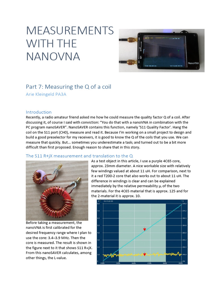 Measuring Coil Q with nanoVNA | PDF | Inductor | Physical Sciences