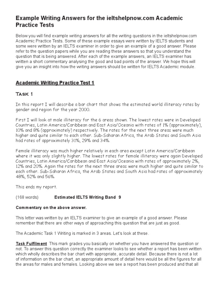 IELTS Writing Sample Answers and Commentary | PDF