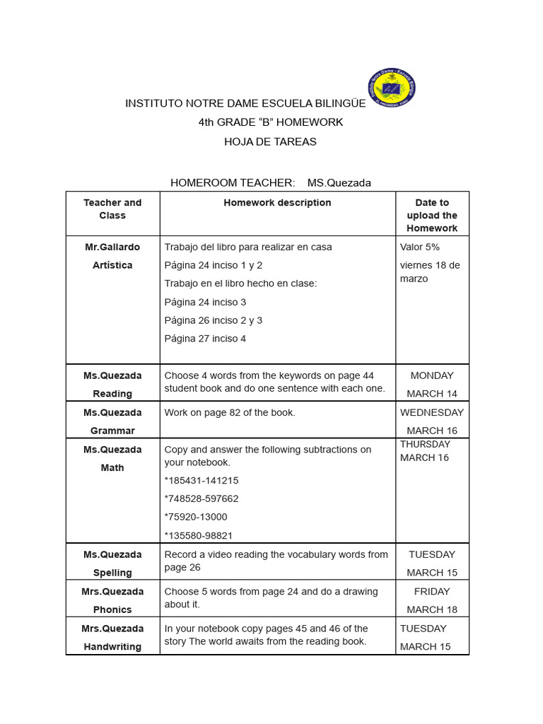 Homework March 14 To 18 | PDF