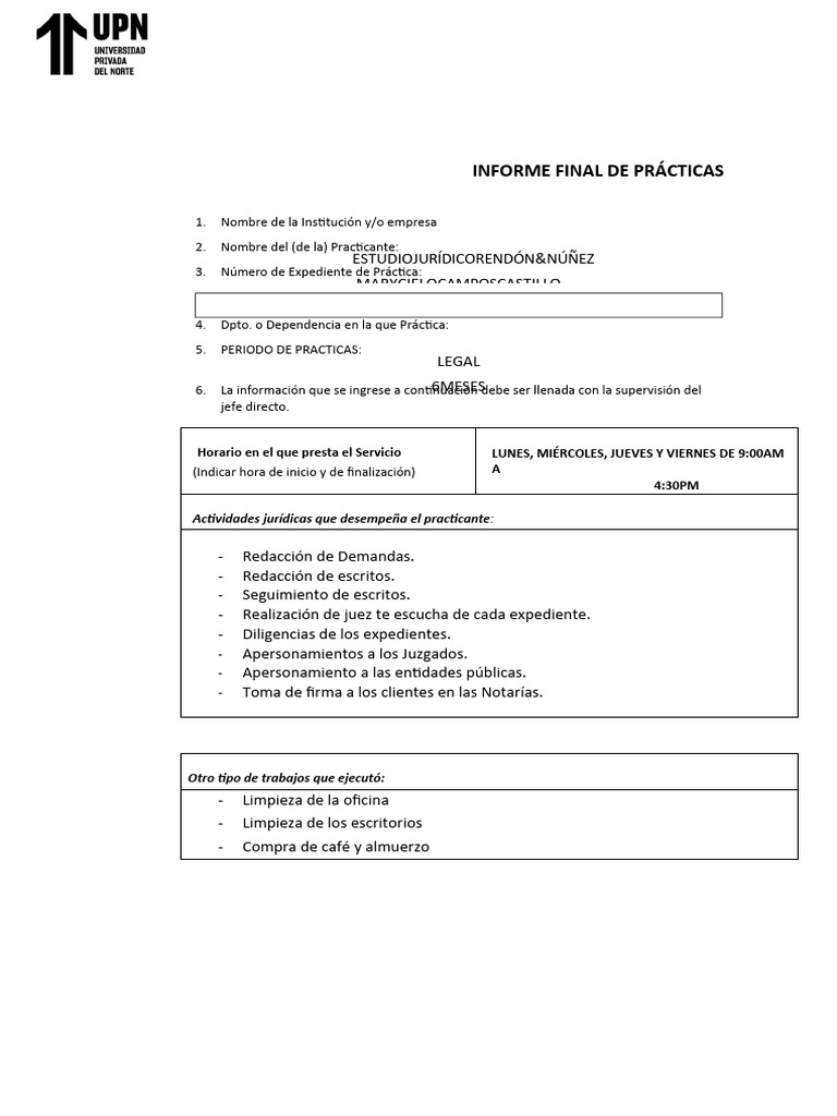 6-Informe Final de Practicas Pre-profesionales | PDF