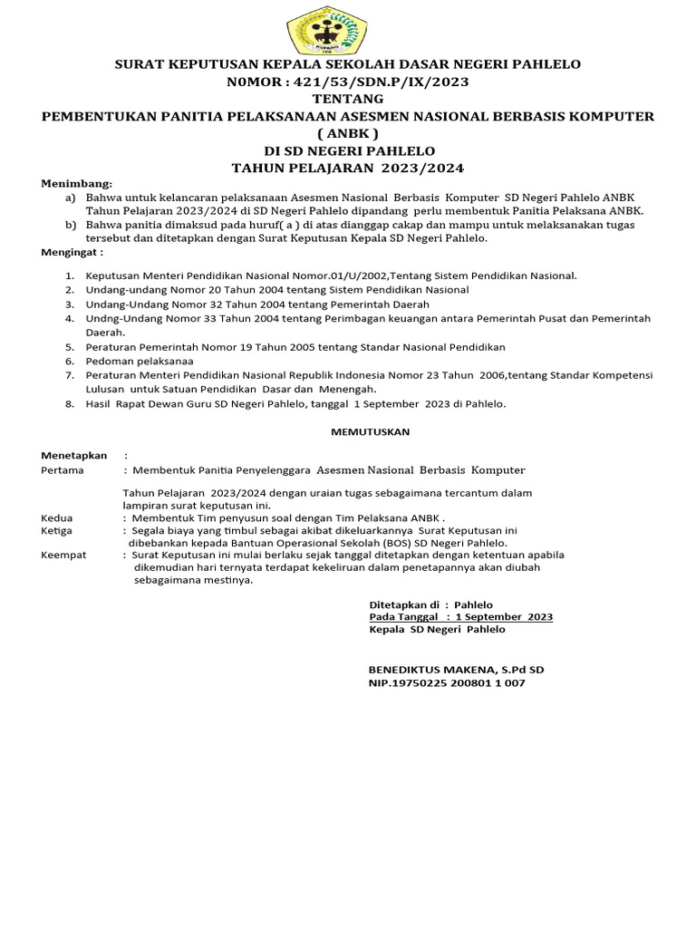 SK Panitia Anbk 2023 | PDF