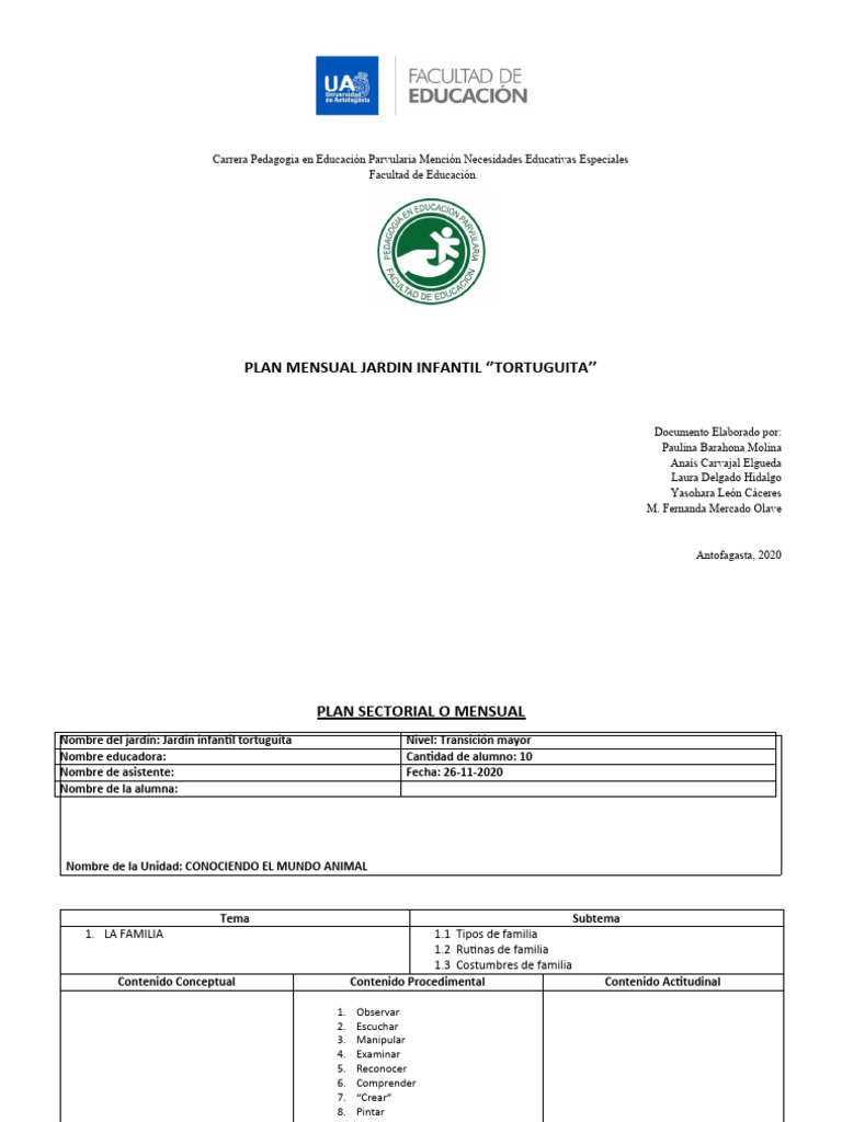 Formato Plan Mensual 2 | PDF | Educación de la primera infancia | Aprendizaje