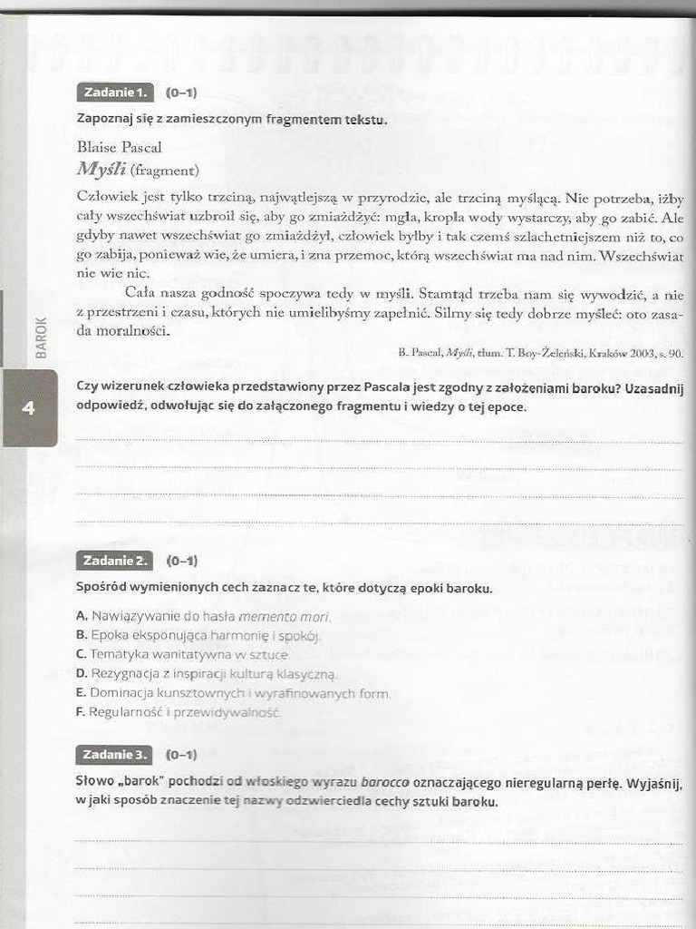 Barok - Zadania Maturalne | PDF