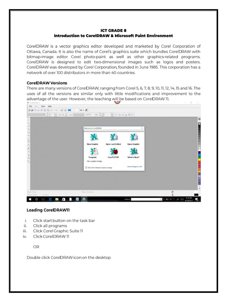 ICT GRADE 8 - CorelDRAW & Microsoft Paint Environment | PDF
