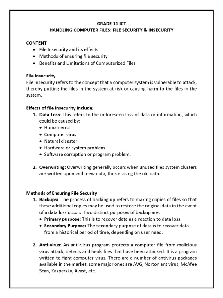 GRADE 11 ICT - Concept of Computer Files III | PDF