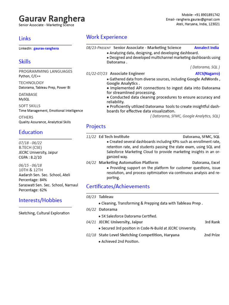 Gaurav Resume 01 Dec 2023 | PDF | Analytics | Data