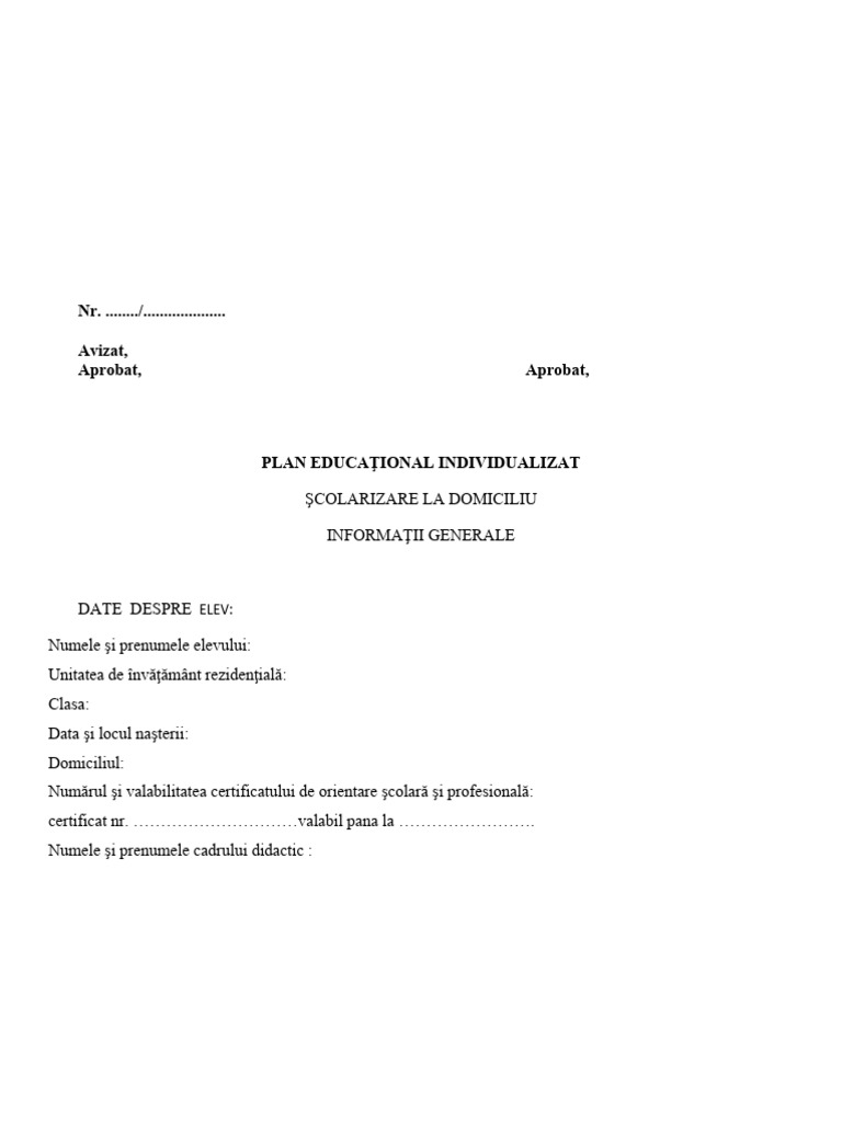 Plan Educational Individualizat Lb. Romana 1 | PDF
