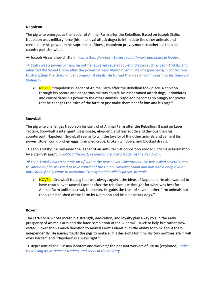 Napoleon Animal Farm | PDF | Joseph Stalin | Leon Trotsky