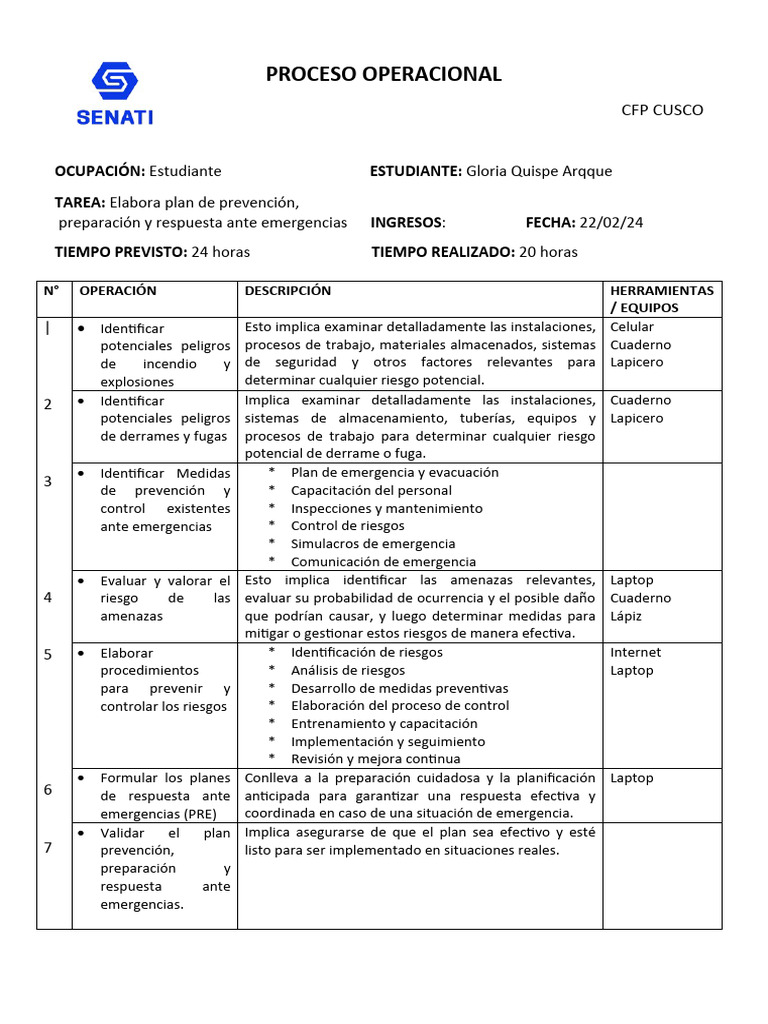 Hoja de Proceso Operacional PRE 1 G | PDF
