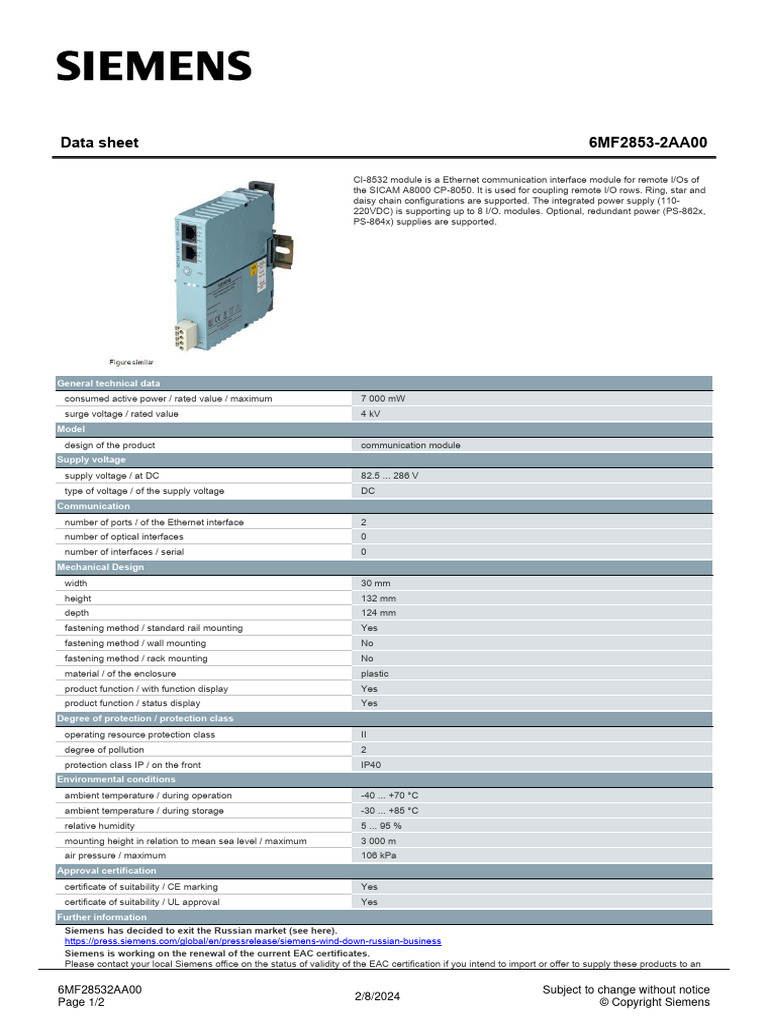 6MF28532AA00 Coupling Remote I-O Module | PDF | Voltage | Electrical ...