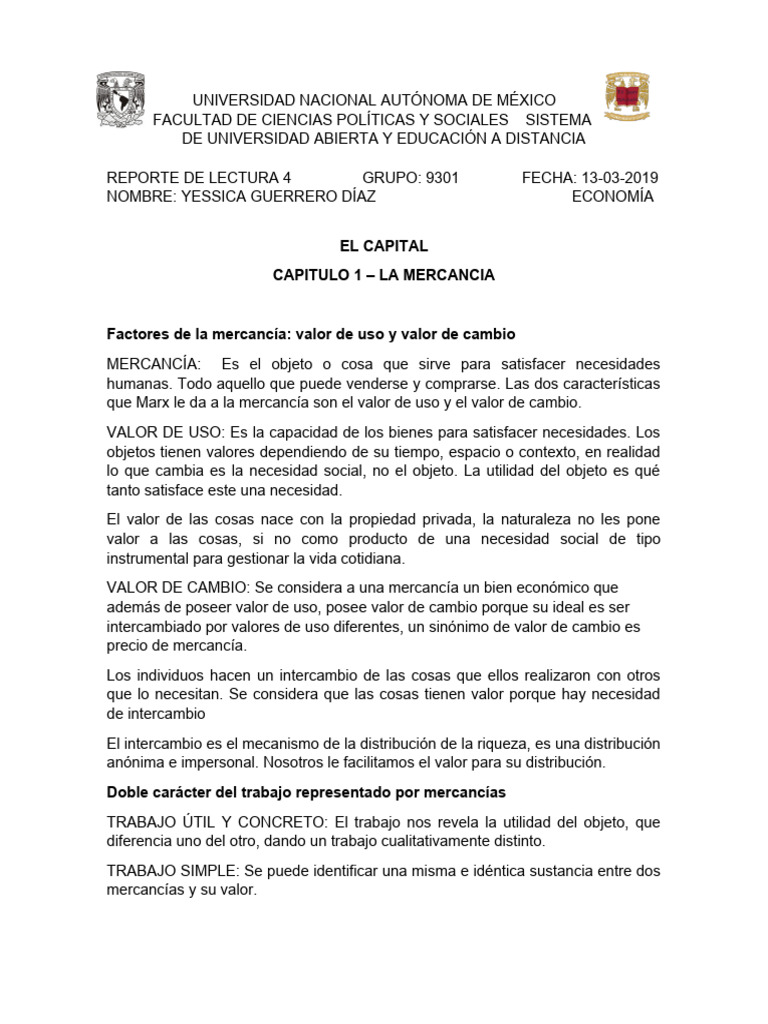 Resumen El Capital - Capitulo 1 | PDF | Capital (economía) | Valor de ...