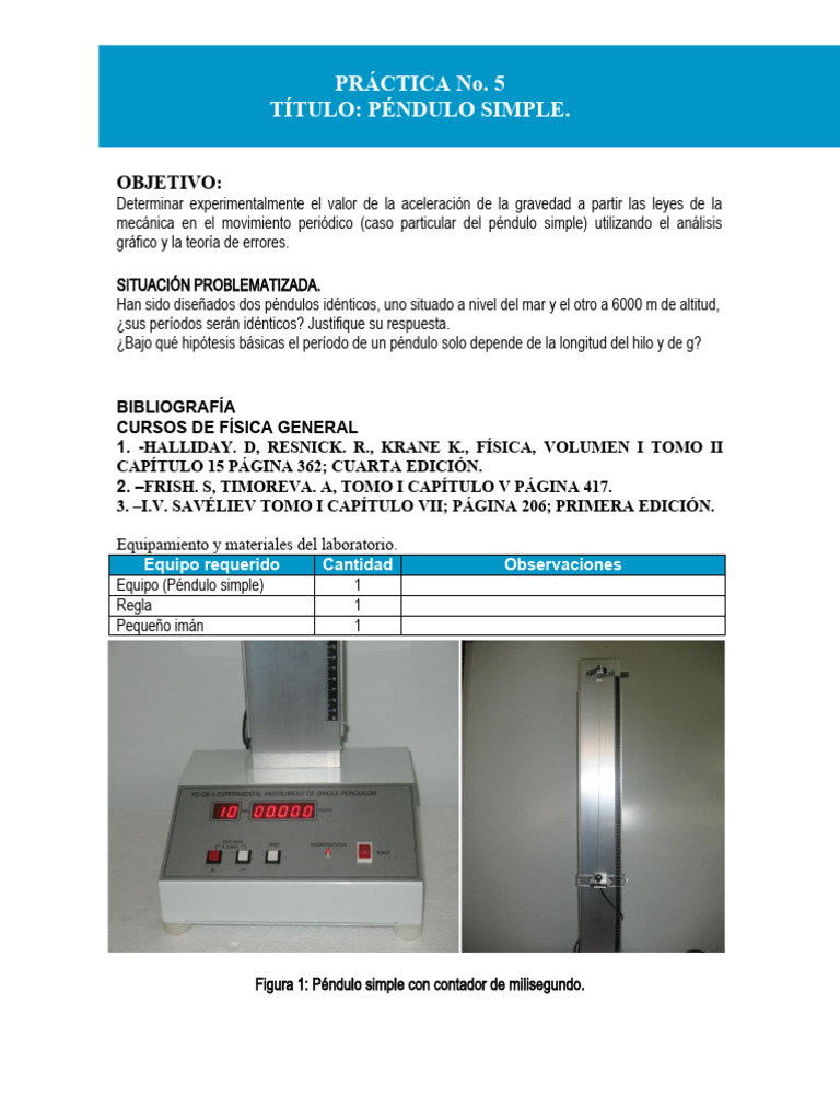 Práctica No 05 Péndulo Simple | PDF | Péndulo | Naturaleza