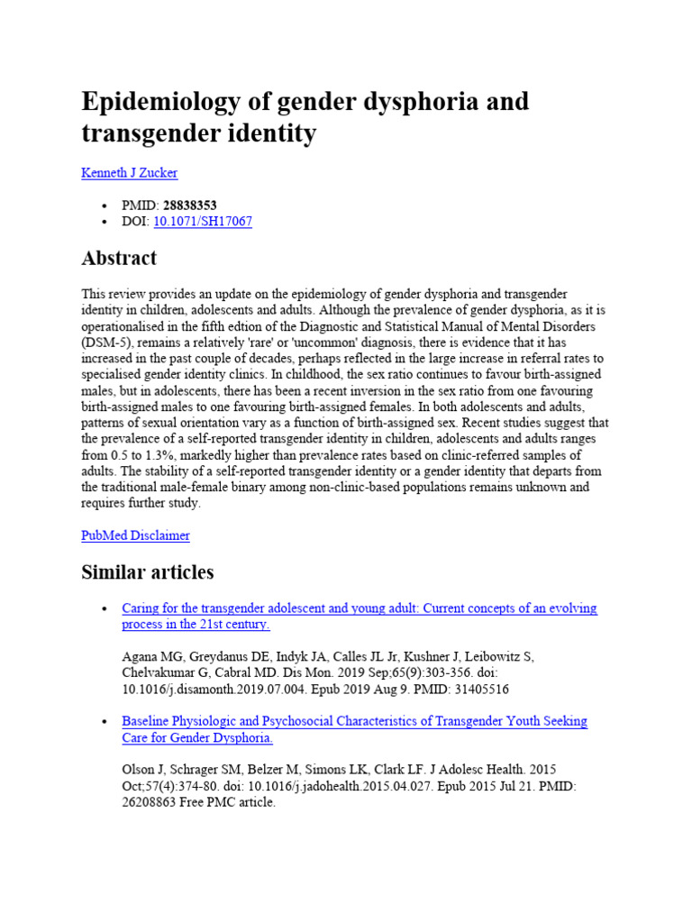 Epidemiology of Gender Dysphoria and Transgender Identity | PDF | Transgender | LGBTQIA+ Studies