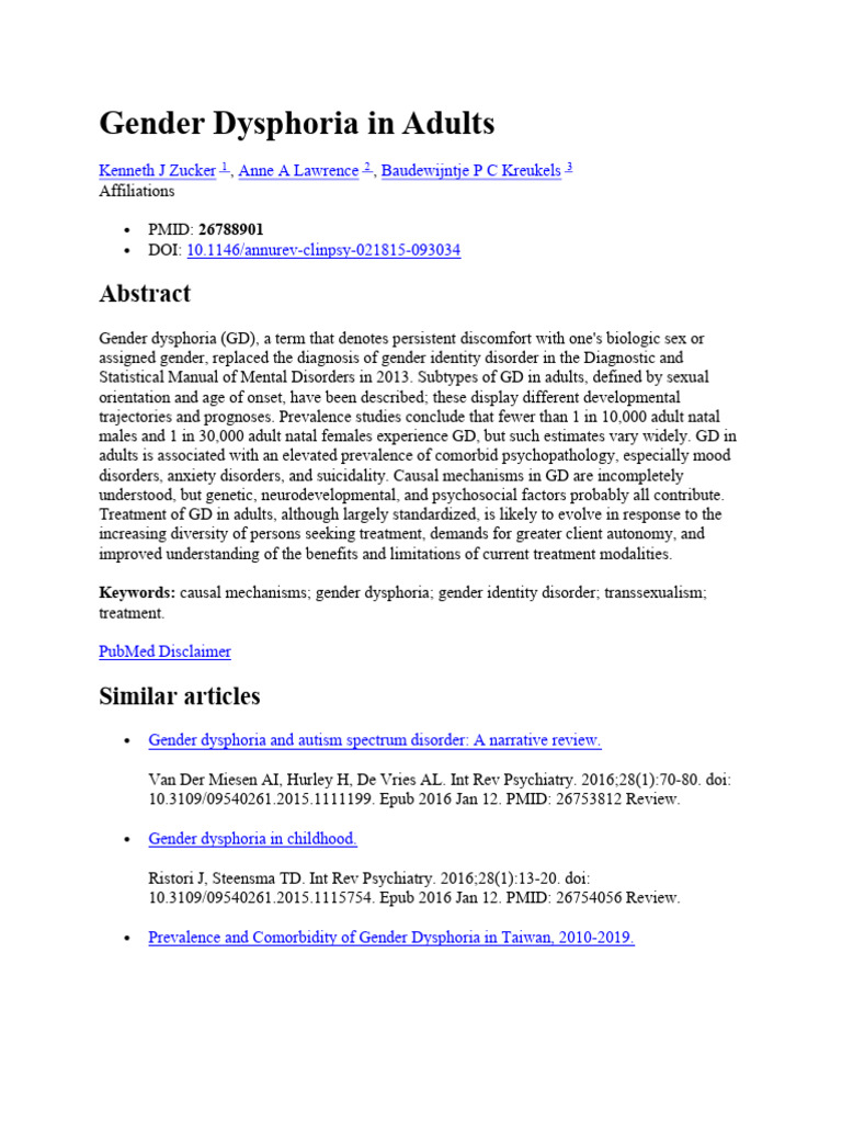 An Overview Of Gender Dysphoria In Adults – QWFNTW