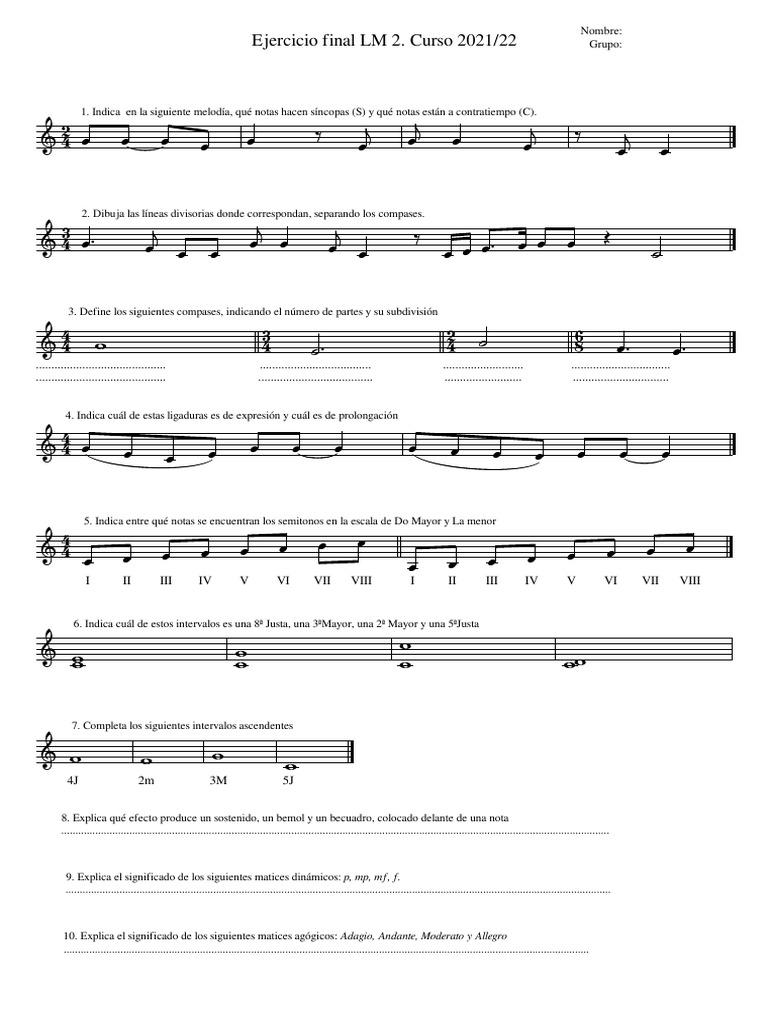 Ejercicio Final de Teoría Musical | PDF