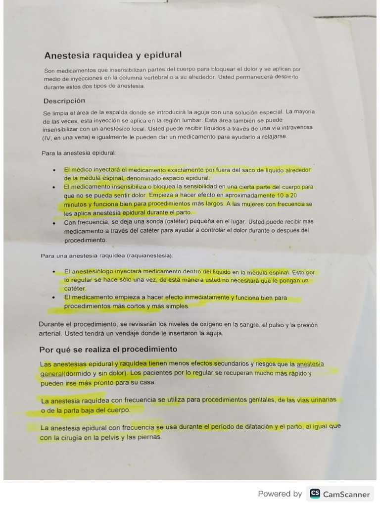 Anestesia Raquídea y Epidural | PDF