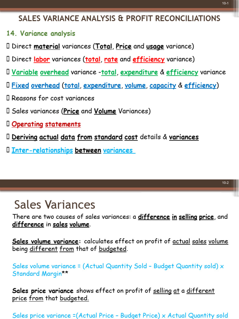 Sales Variance & Operating Statement | PDF | Cost Accounting ...