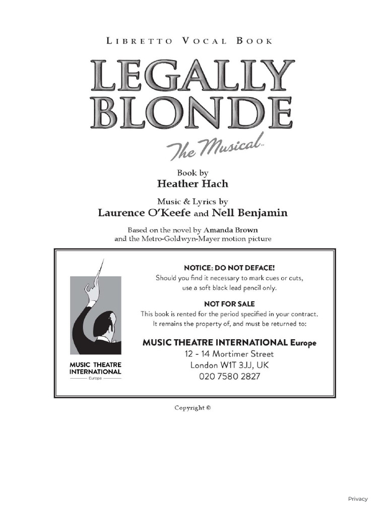 Legally Blonde Full Libretto Vocal Book | PDF